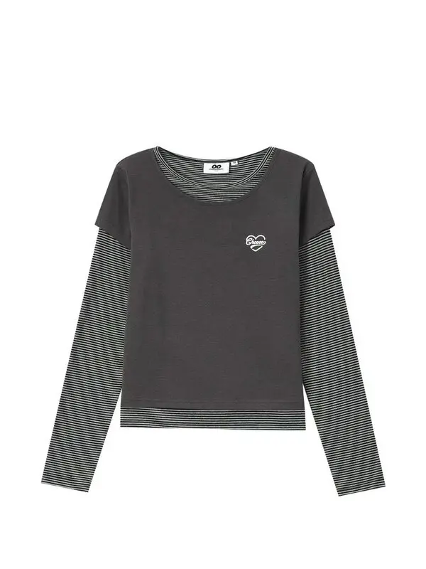 CHOCOOLATE Layered-design Striped-sleeve T-shirt - Grey