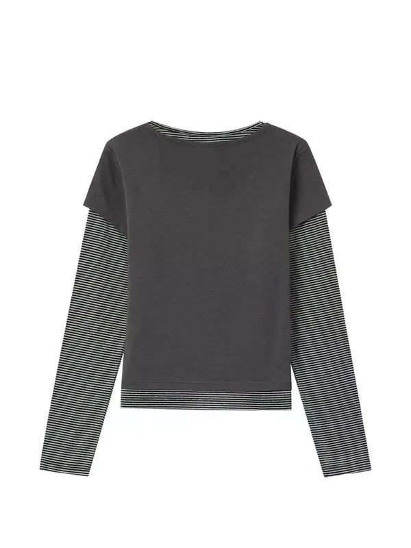 CHOCOOLATE Layered-design Striped-sleeve T-shirt