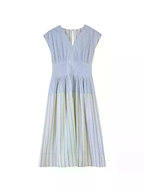 Paul Smith Stripe-pattern Gathered-waist Midi Dress - Blue