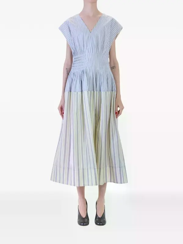Paul Smith Stripe-pattern Gathered-waist Midi Dress - Blue