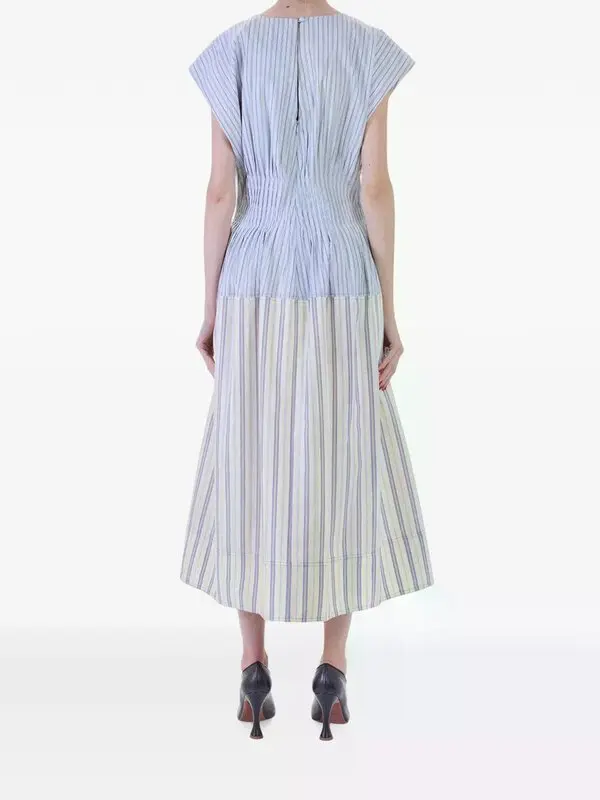 Paul Smith Stripe-pattern Gathered-waist Midi Dress - Blue