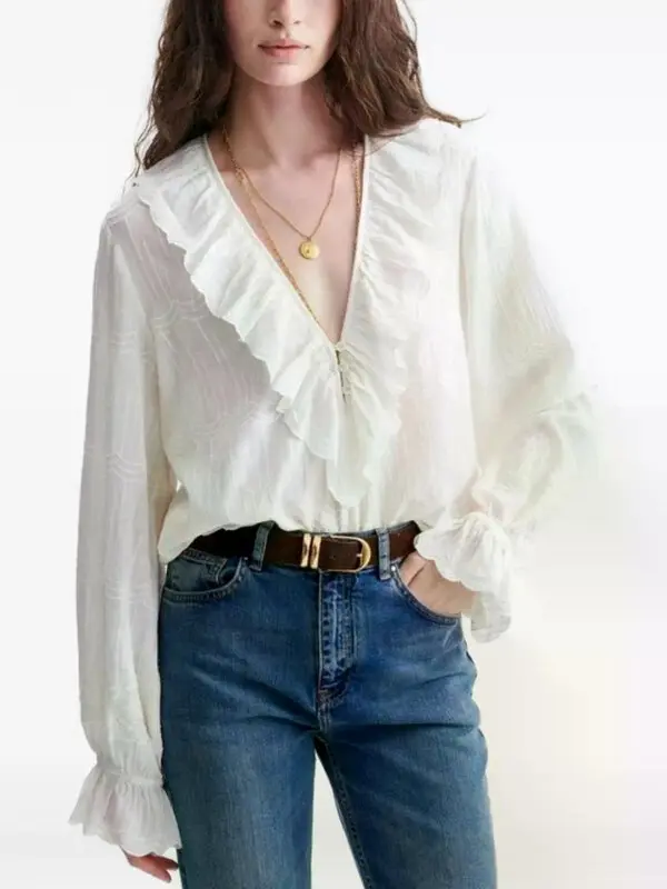 Vanessa Bruno Helea Ruffled-collar Embroidered Blouse