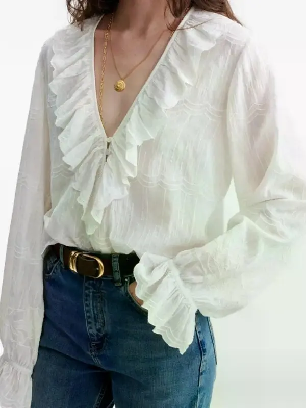 Vanessa Bruno Helea Ruffled-collar Embroidered Blouse