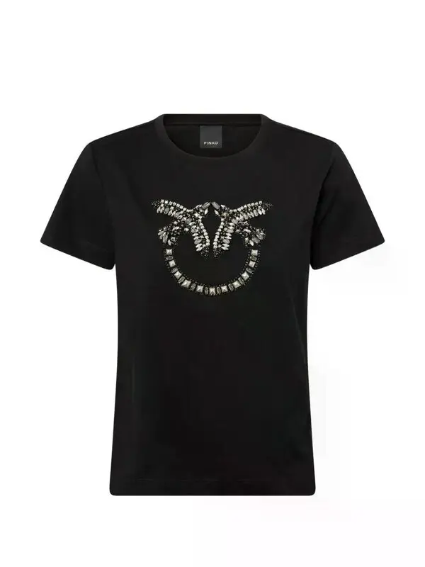 Pinko T-shirt With Love Birds Jewel Maxi Embroidery - Black