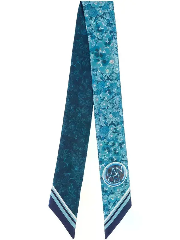 LANCEL Roxanne Flowers-print Silk Scarf - Blue