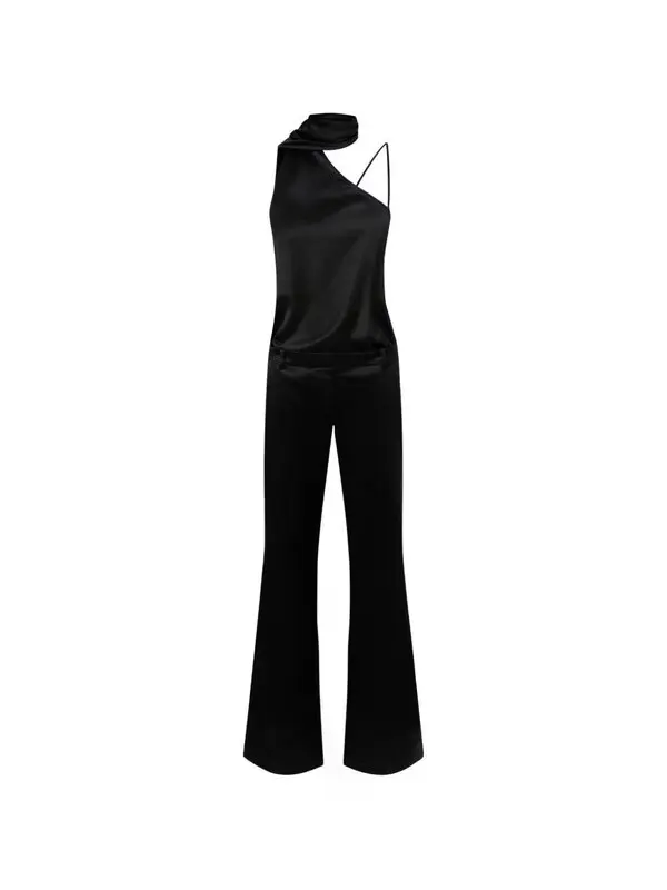 Pinko Long Satin Jumpsuit With Sash - Black
