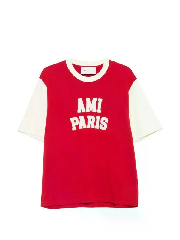 AMI Paris Logo-print Colour-block T-shirt - Red