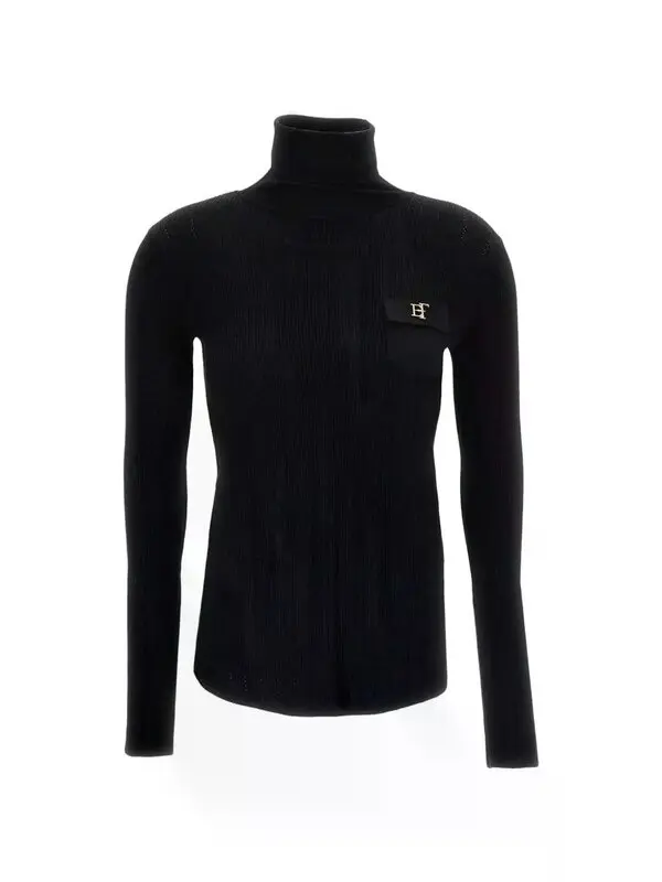 Elisabetta Franchi Knit Turtleneck Top With Openwork Embroideries