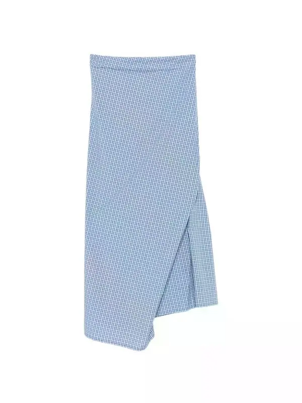 6397 Gingham-check Asymmetric Wrap Skirt - Blue
