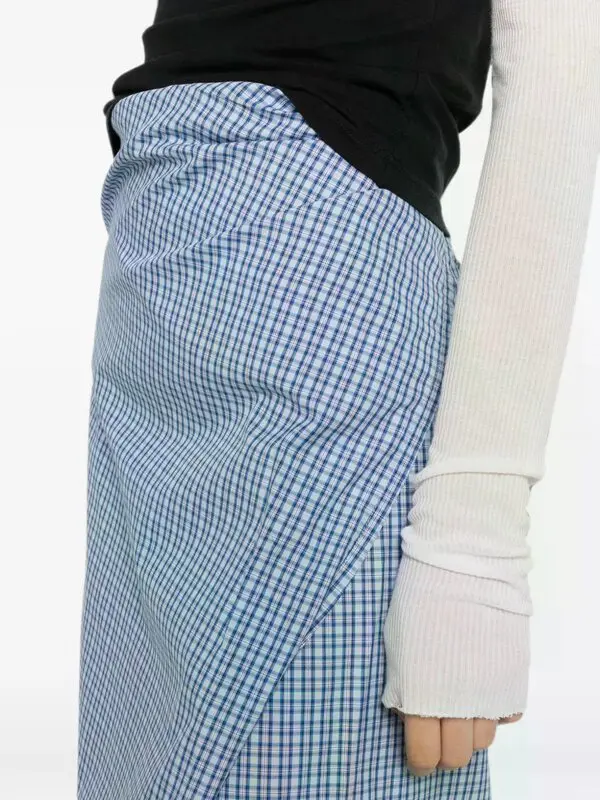 6397 Gingham-check Asymmetric Wrap Skirt