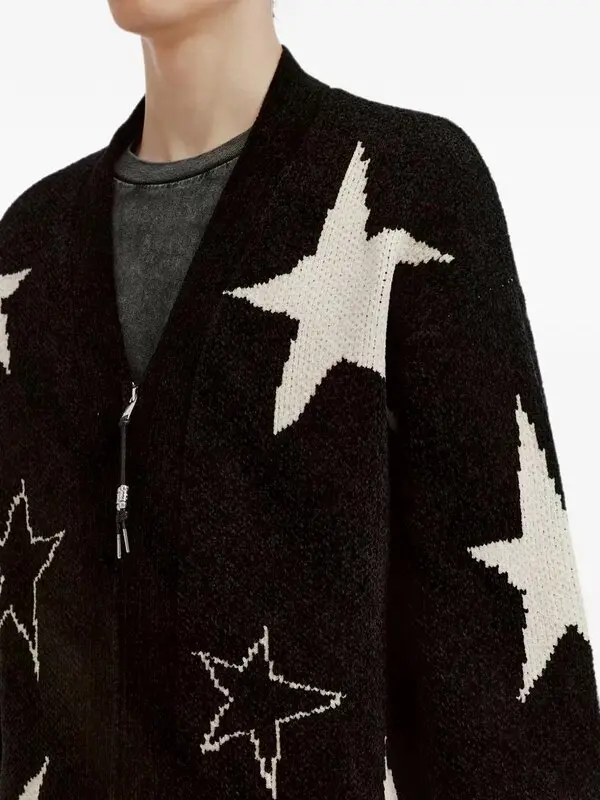 FIVE CM Star-intarsia Zip-up Cardigan