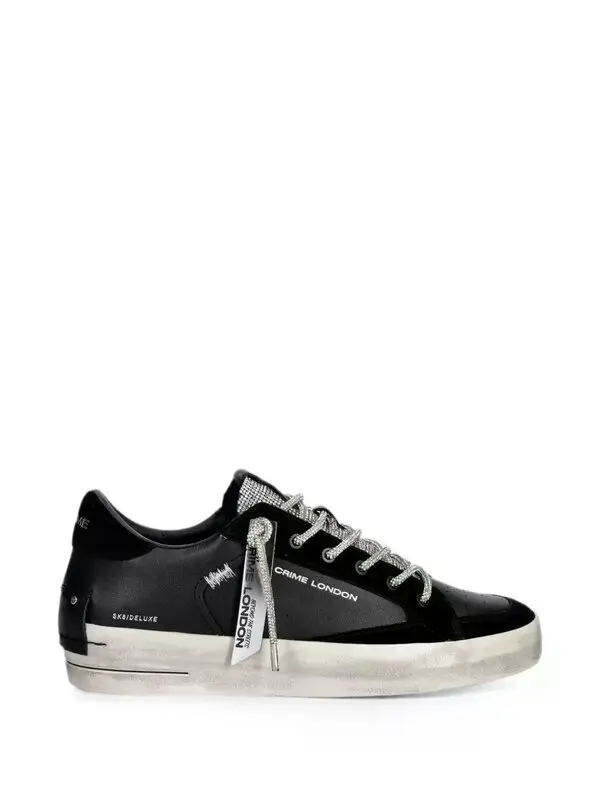 CRIME LONDON Sk8 Deluxe Wedge Rhinestone-embellished Leather Sneakers - Black