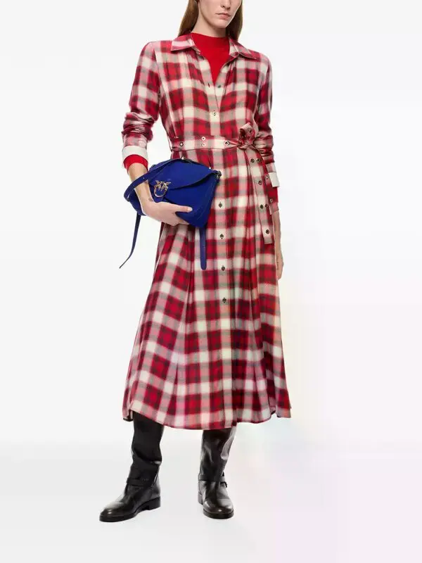 Pinko Long Shirt Dress With Check Pattern And Belt