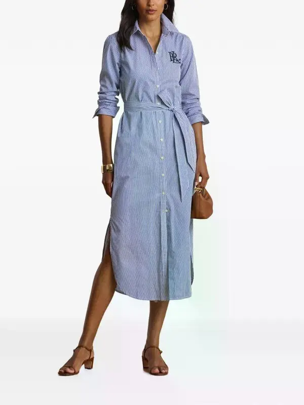 Ralph Lauren Striped Belted Midi Shirt Dress - Blue
