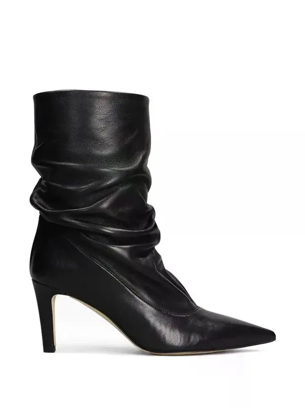 THE SELLER Ruched Pointed-toe Leather High Stiletto Boots - Black