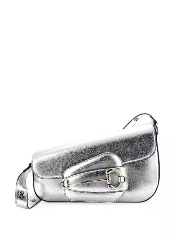 Gucci Horsebit 1955 Asymmetric Leather Small Shoulder Bag - Silver