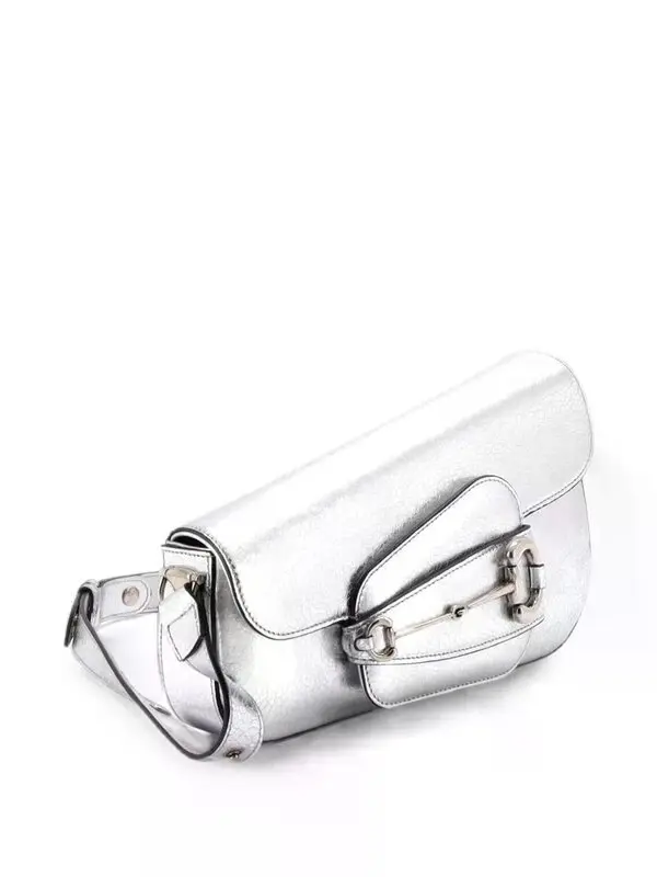 Gucci Horsebit 1955 Asymmetric Leather Small Shoulder Bag - Silver