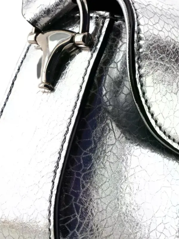 Gucci Horsebit 1955 Asymmetric Leather Small Shoulder Bag - Silver