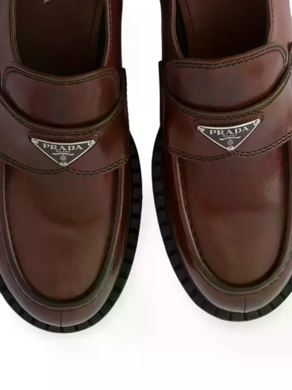 Prada Chocolate Aged Leather Loafers