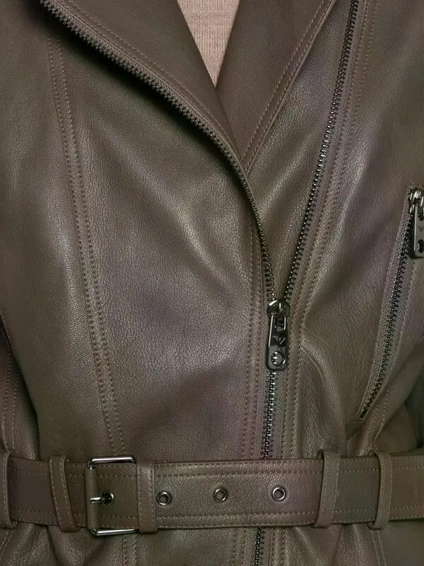 Emporio Armani Belted Leather Jacket - Brown