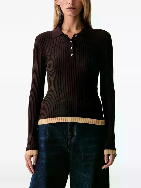 TWINSET Rib-knit Polo Jumper - Brown