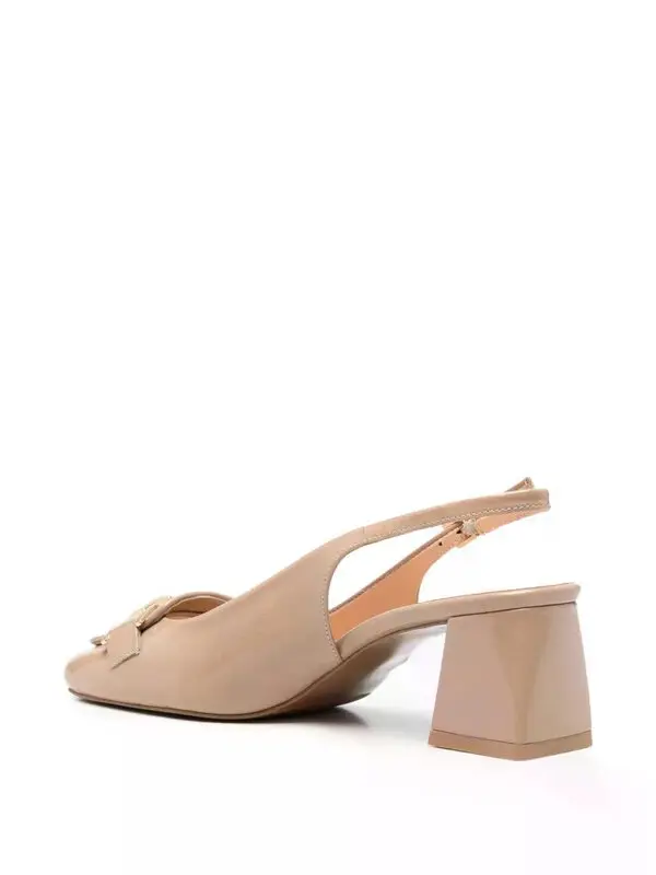 SERGIO MORETTI FIRENZE Beige Patent Leather Slingback Pumps With Buckle Detail