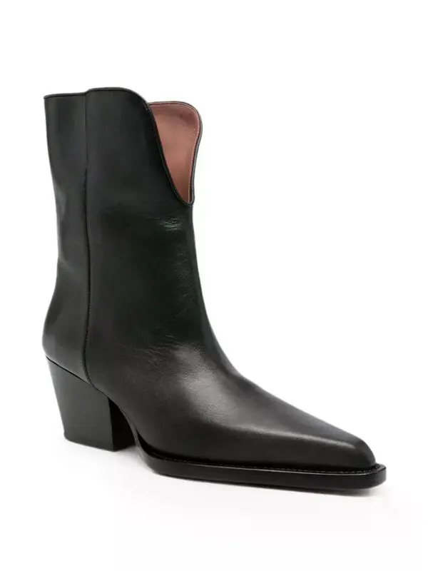 Paris Texas Pointed Toe Leather Ankle Boots - Black