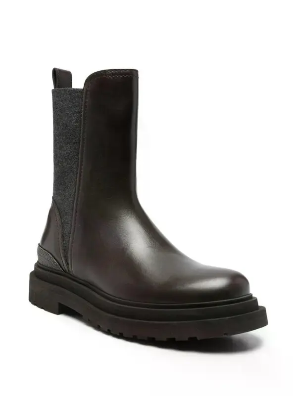Brunello Cucinelli Monili Embellished Leather Ankle Boots - Brown