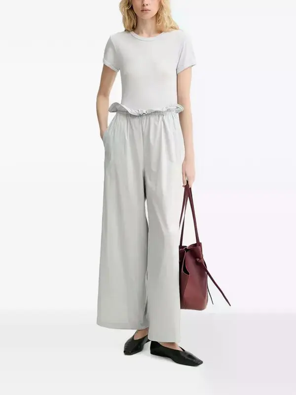 ISABELLE BLANCHE Wide Leg Trousers With Drawstring Ruffled Waist