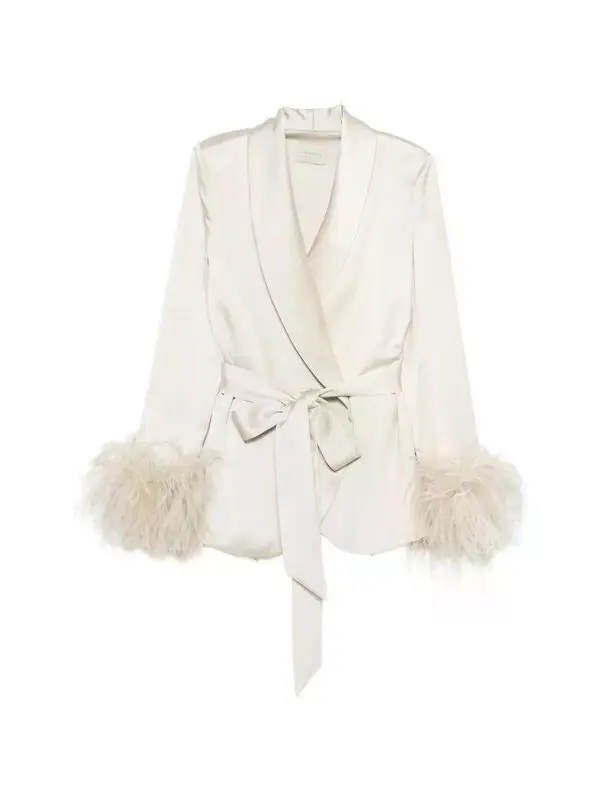 THE ARCHIVIA Feather-trim Belted Suit - Neutrals