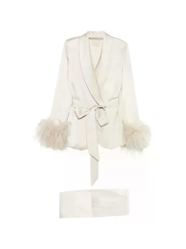 THE ARCHIVIA Feather-trim Belted Suit
