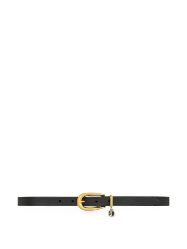 Saint Laurent Cassandre Charm Elongated Buckle Thin Belt In Leather