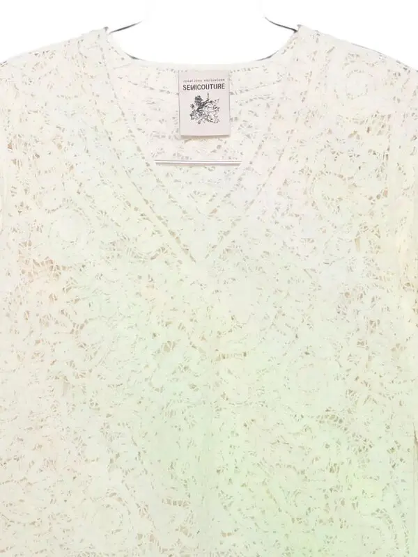 SEMICOUTURE Lace-knit V-neck Knit