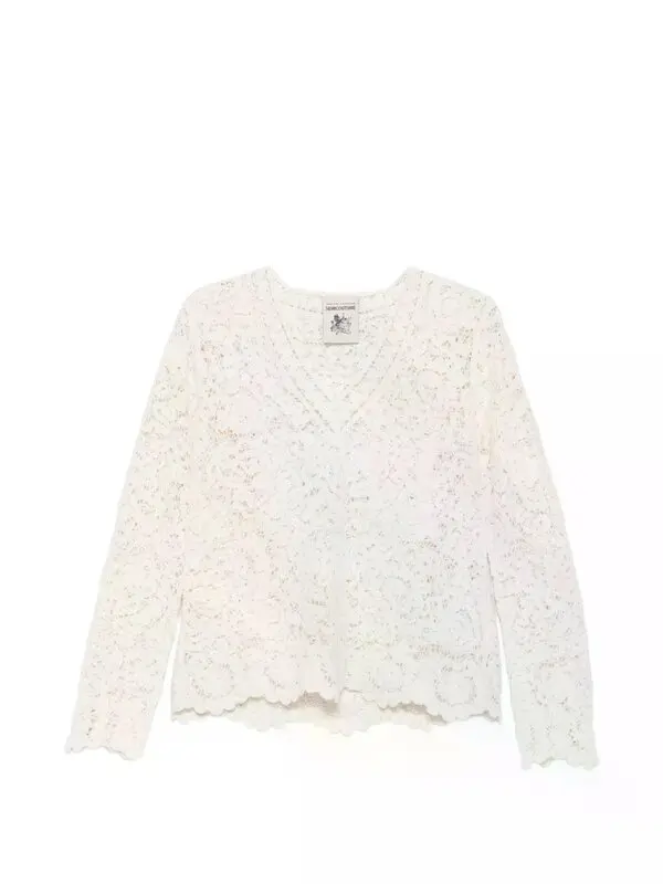 SEMICOUTURE Lace-knit V-neck Knit - Neutrals