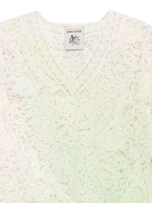 SEMICOUTURE Lace-knit V-neck Long Sleeve Knit