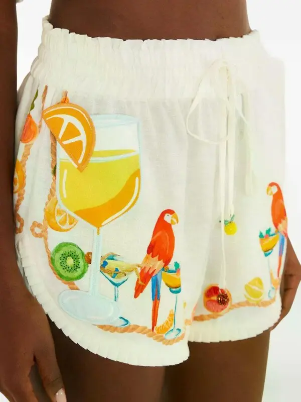 Farm Rio Off-white Biricutico Scarf Embroidered Drawstring Shorts - Neutrals
