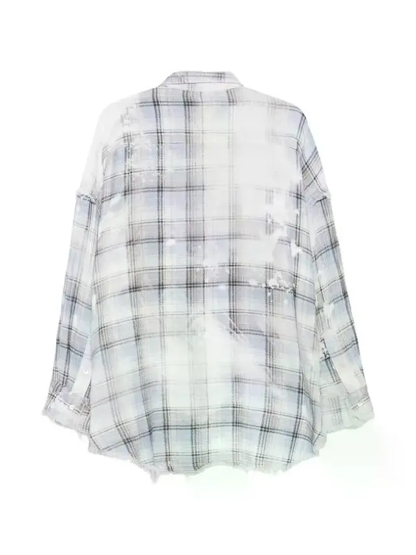 R13 Bleached Plaid Frayed Hem Shirt - White