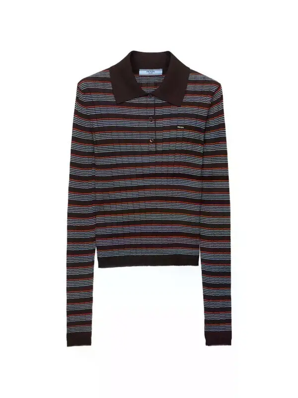 Prada Striped Cashmere And Silk Polo Shirt - Brown