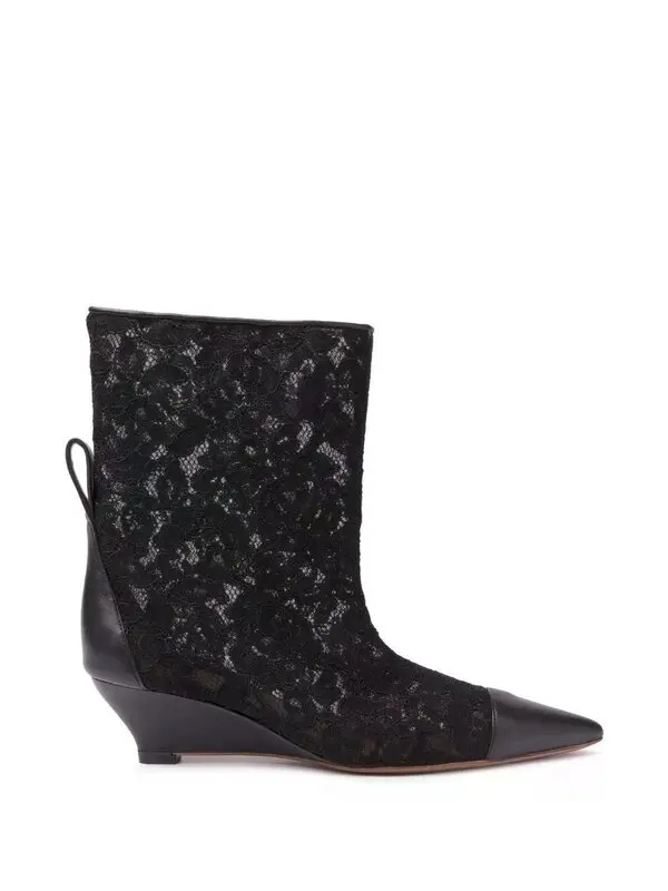 ODISSI Gemma Lace-panelled Leather Ankle Boots