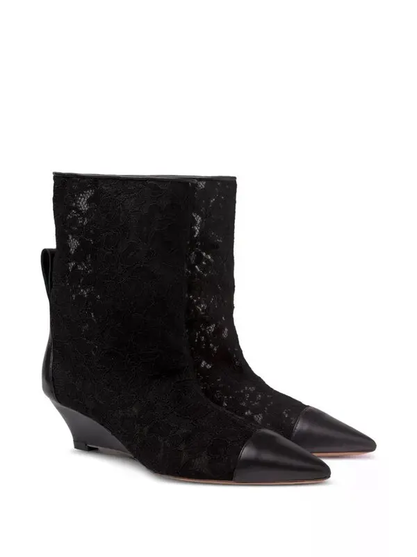 ODISSI Gemma Lace-panelled Leather Ankle Boots