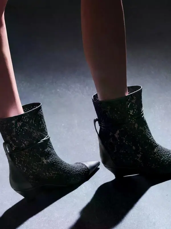 ODISSI Gemma Lace-panelled Leather Ankle Boots