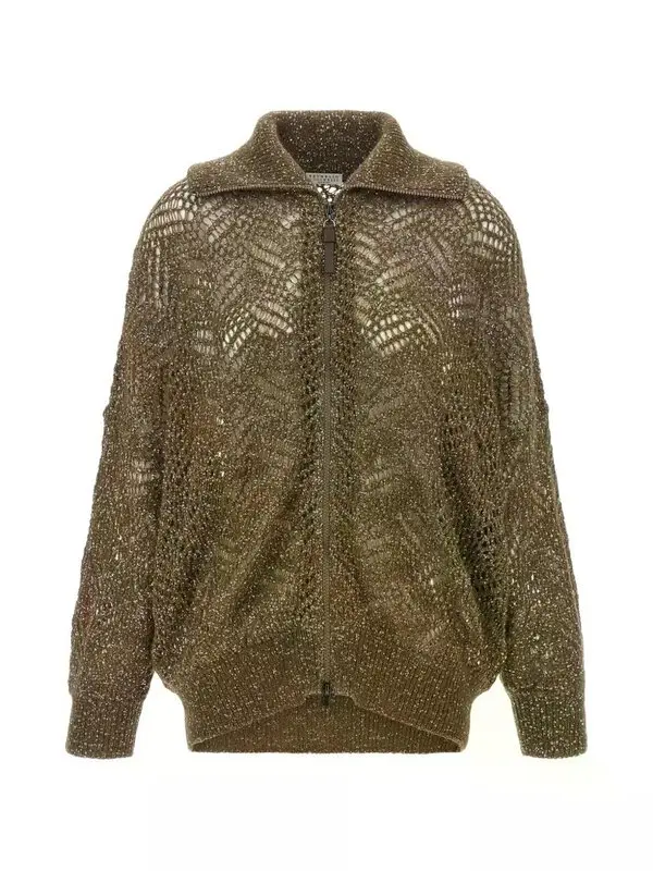 Brunello Cucinelli Dazzling Abstract Leaf Sequin-embellished Cardigan - Brown
