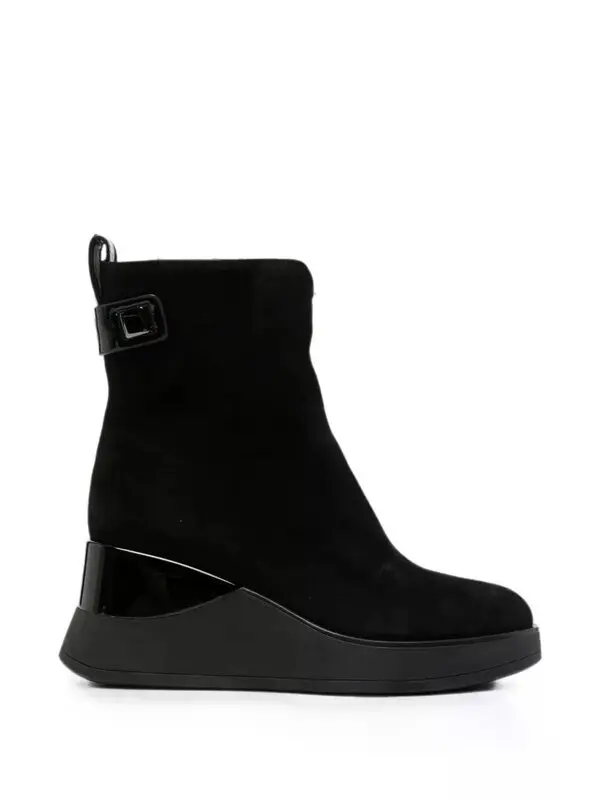 LINDA BAUMANN Wedge-heel Buckled Ankle Boots - Black