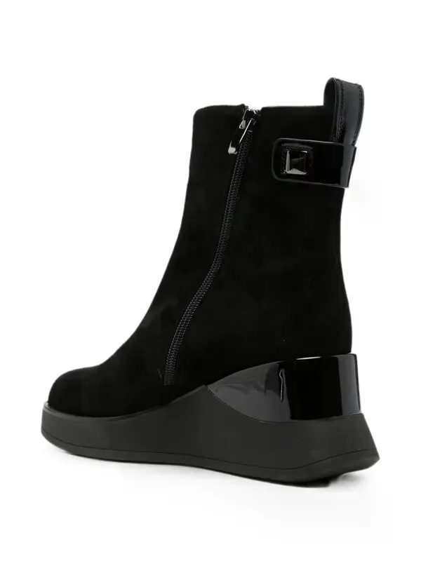 LINDA BAUMANN Wedge-heel Buckled Ankle Boots