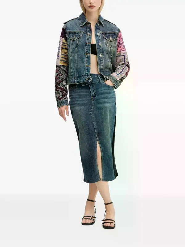 Desigual Twisted Panelled Midi Denim Skirt