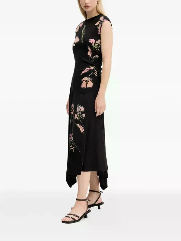 Desigual Floral Gathered Midi Dress - Black