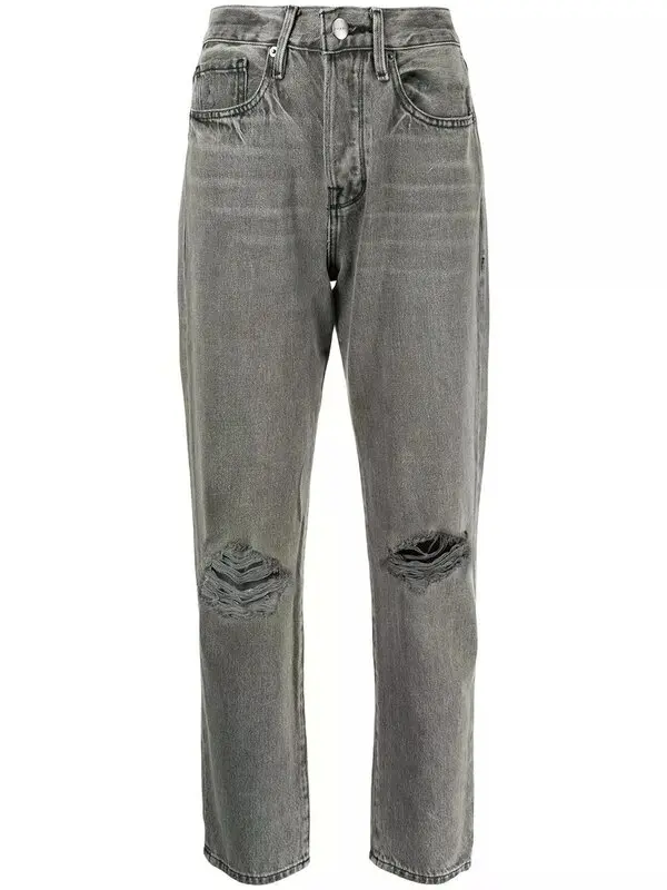 FRAME Grey Distressed Mom Jeans