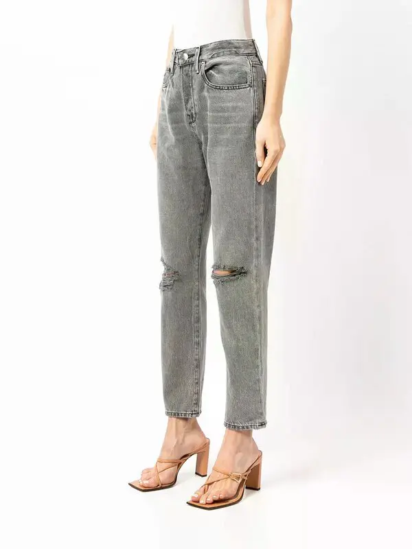 FRAME Grey Distressed Mom Jeans