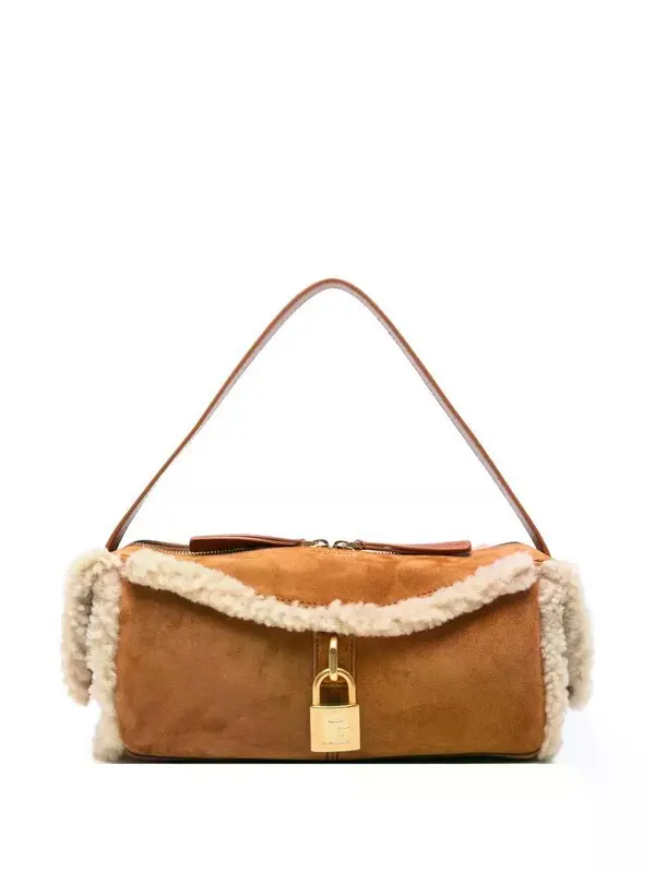 Balmain Pulse Shearling-trim Suede Shoulder Bag