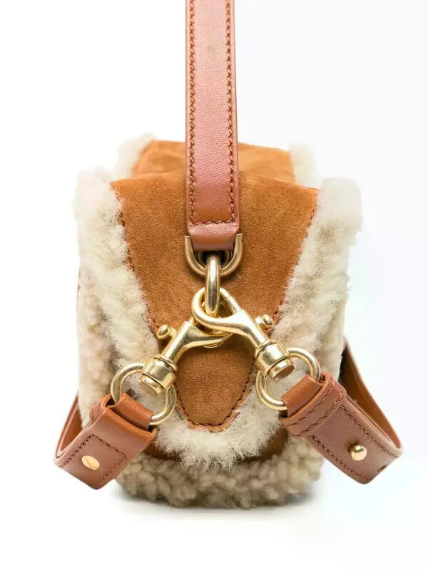 Balmain Pulse Shearling-trim Suede Shoulder Bag
